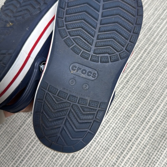 CROCS | Shoes | Crocs Blue And Red Sandals With Sporty Stripe Womens ...